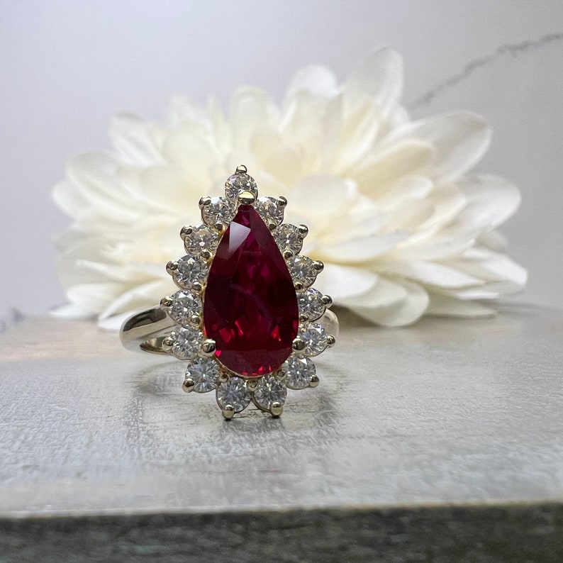 Ruby Engagement Ring White Gold Elongated Pear Shaped Ruby - Etsy