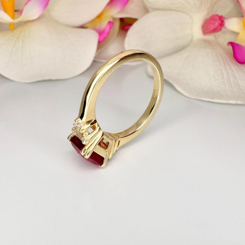 Radiant Cut Ruby Engagement Ring 14k Solid Gold, Simple Ruby Ring, July ...