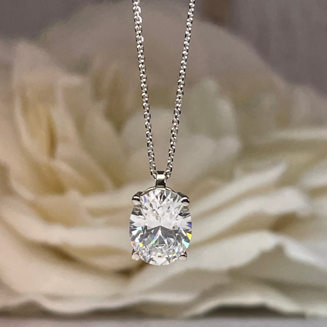 Simple Diamond Solitaire Necklace, Simulated Diamond Dainty Necklace ...