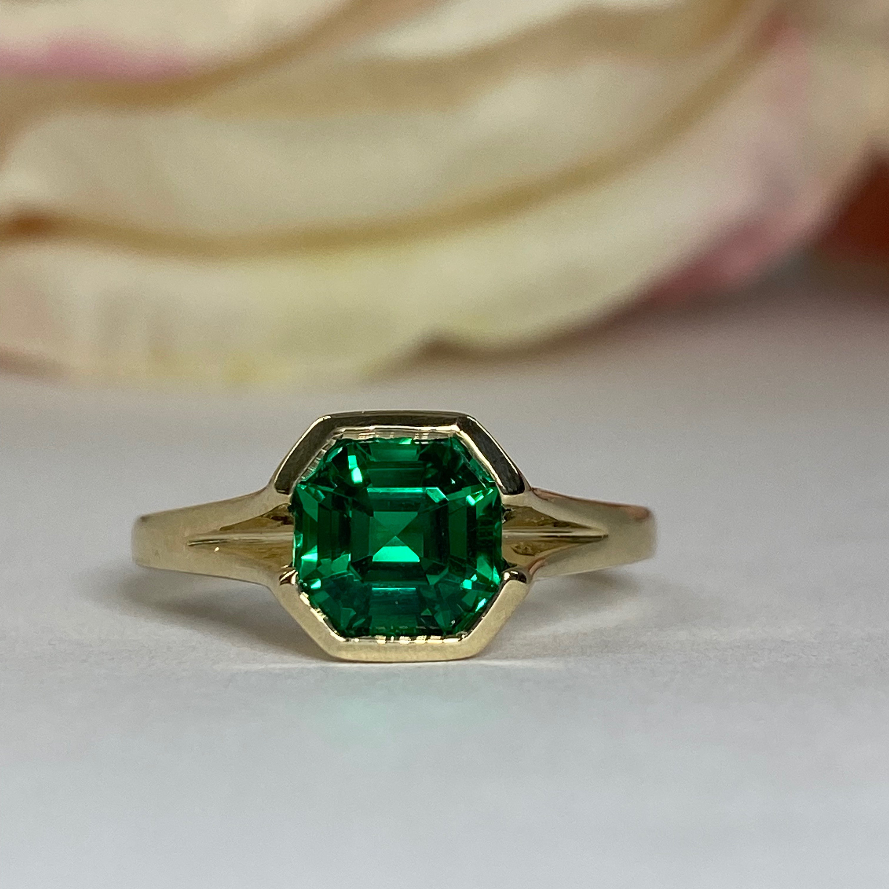 Emerald Ring Asscher Cut 14K Solid Gold For Women 7172 | Etsy
