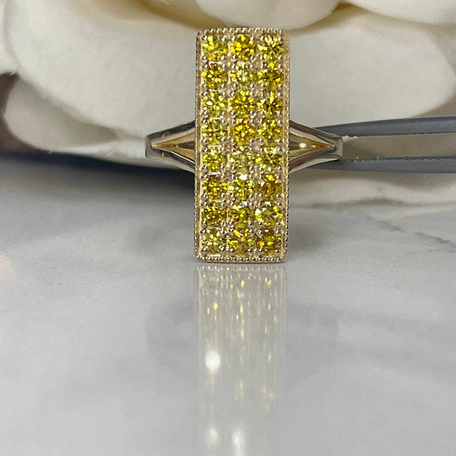 Cluster Bar Lab Grown Diamond Ring 14K Yellow Gold Yellow Lab - Etsy