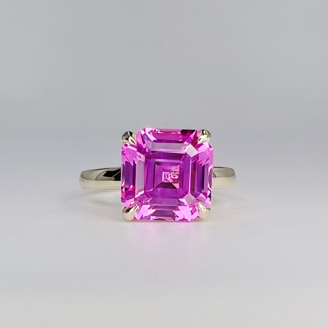 Pink Sapphire Engagement Ring 14K Solid Gold , Asscher Cut Pink ...