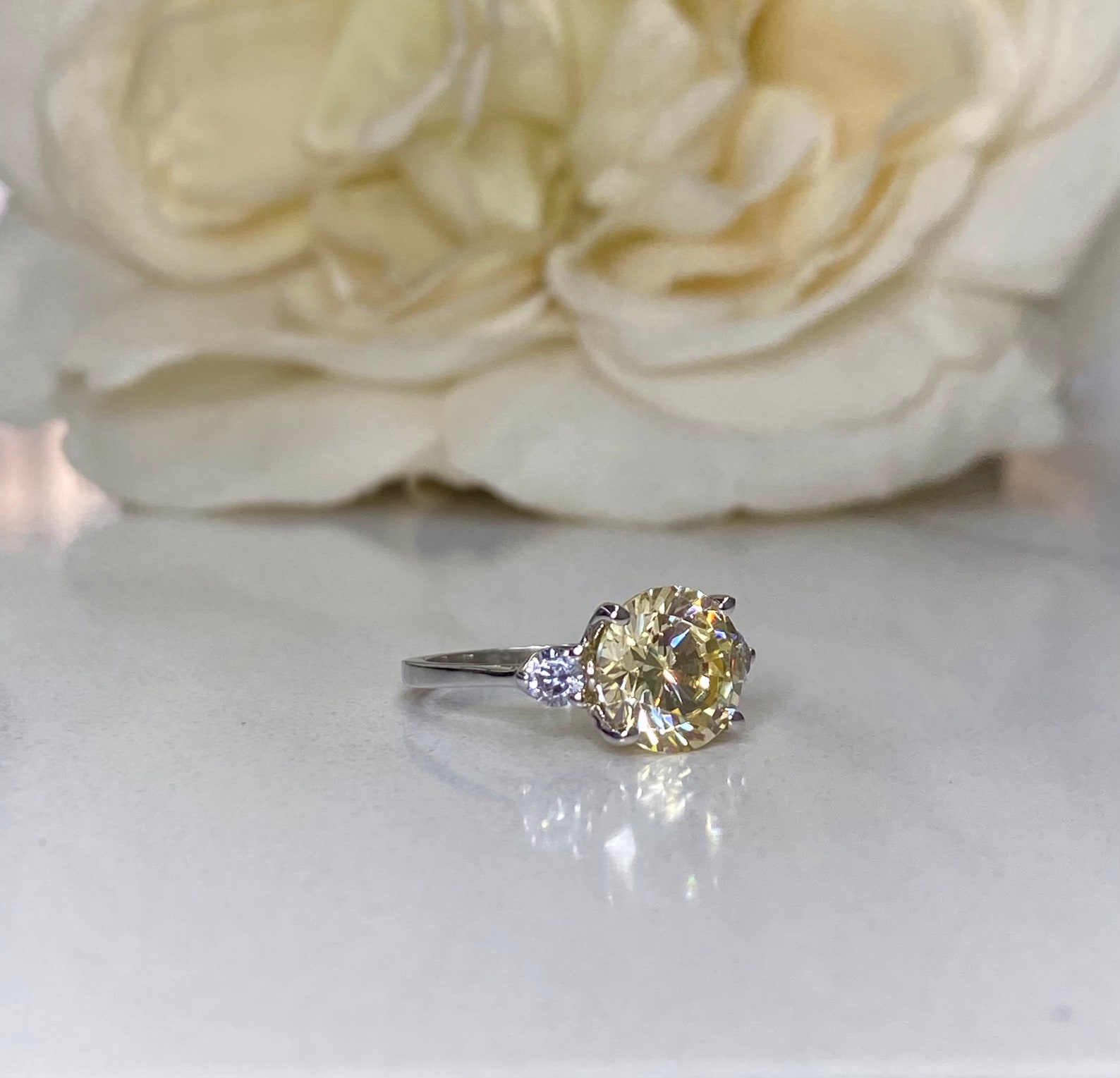 Round Shaped Yellow Diamond Engagement Rings 14k Solid Gold - Etsy