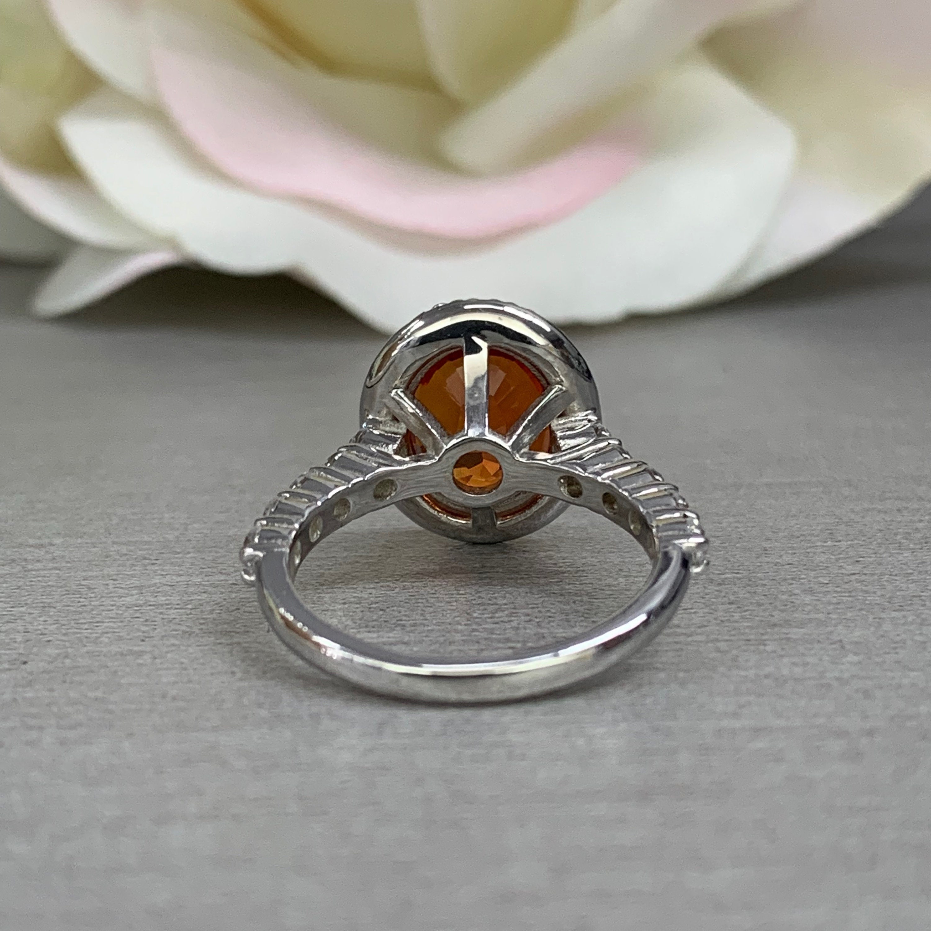 Oval Shaped Orange Sapphire Engagement Ring White Gold | Etsy