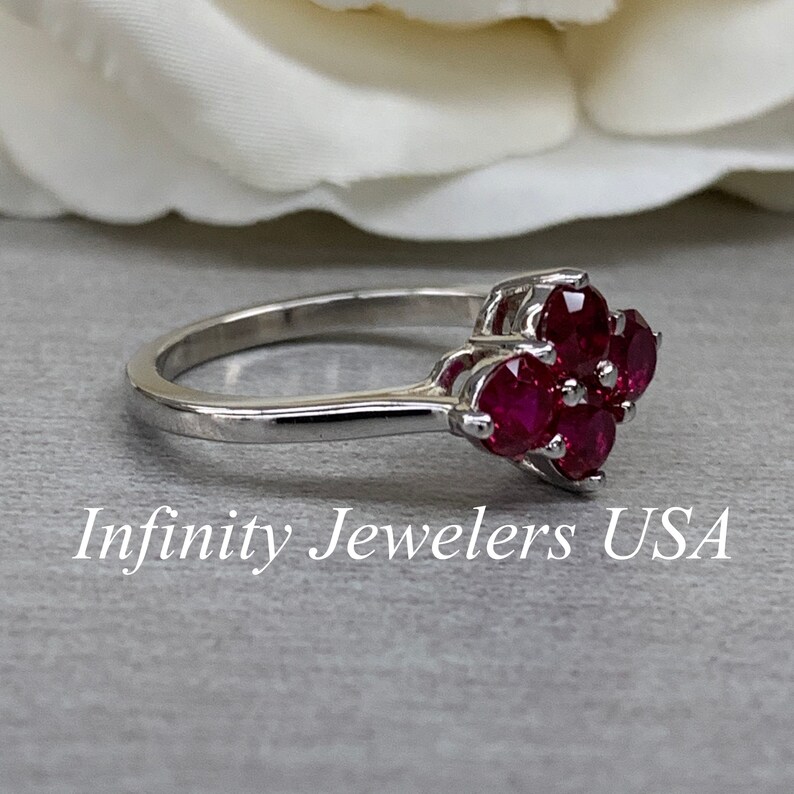 Four Stone Ruby Ring 14K Solid White Gold Ruby Promise Ring | Etsy