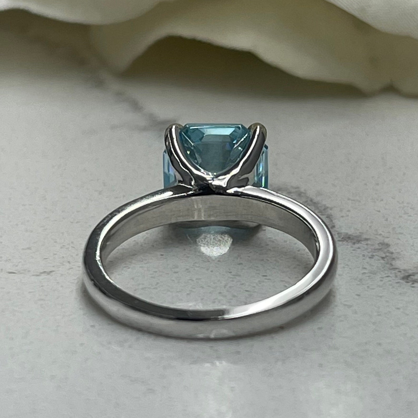 Asscher Cut Aquamarine Engagement Ring 14K White Gold - Etsy