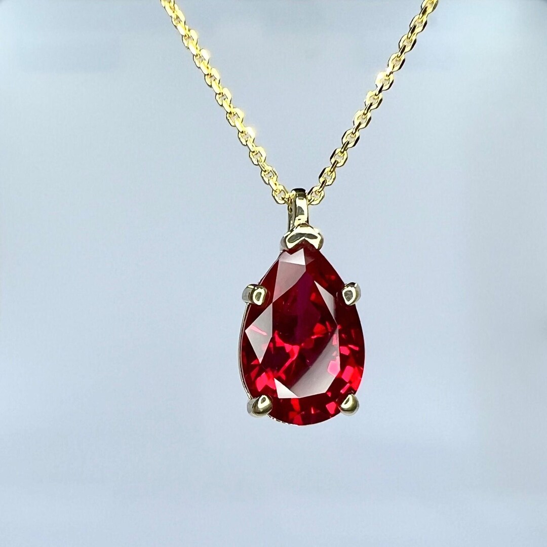 Ruby Necklace Pendant 14K Solid Gold, Pear Shaped Ruby Necklace ...
