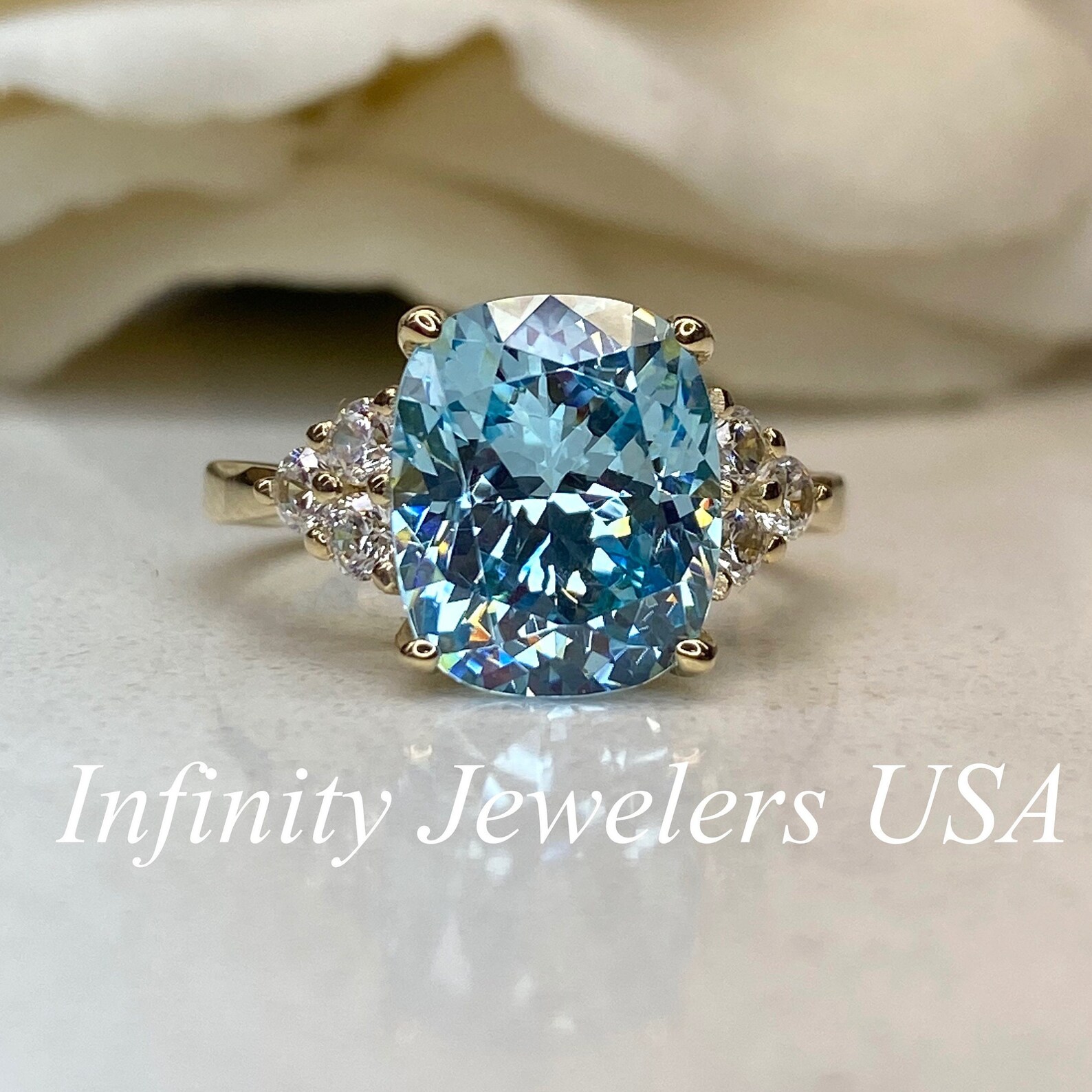 Aquamarine Cushion Cut Engagement Ring Aquamarine Elongated - Etsy