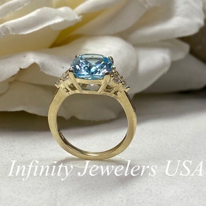 Aquamarine Cushion Cut Engagement Ring, Aquamarine Elongated Cushion ...