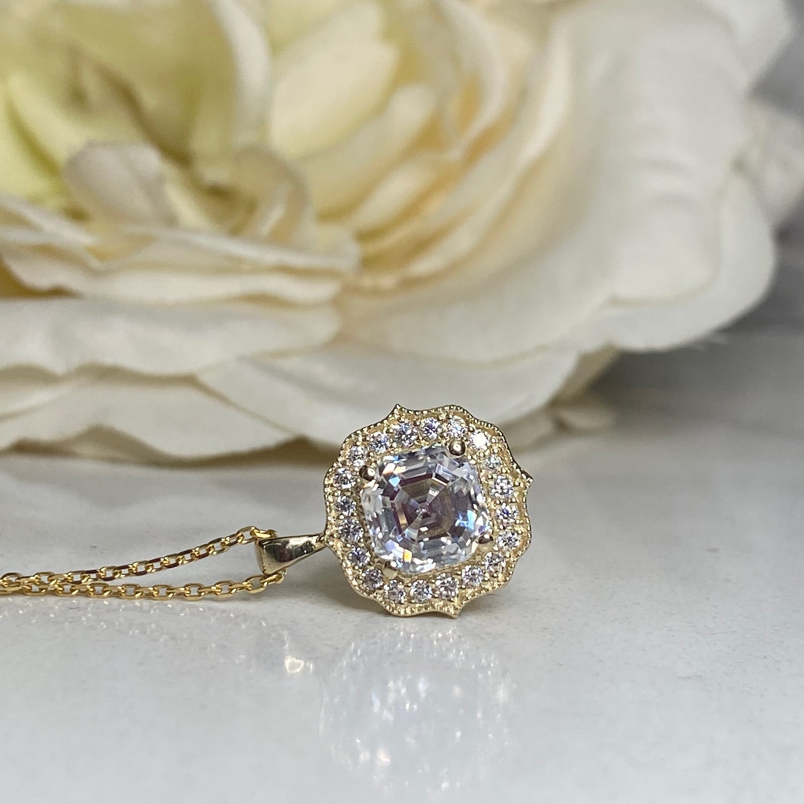 Moissanite Necklace Pendant 14k Solid Yellow Gold Necklace - Etsy