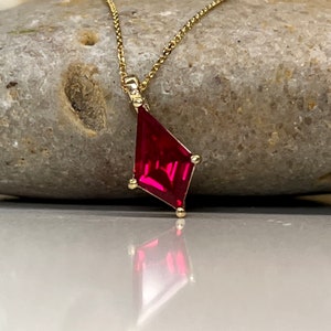 Ruby Kite Shape Pendant Necklace Solid 14K Yellow Gold, Ladies Ruby ...