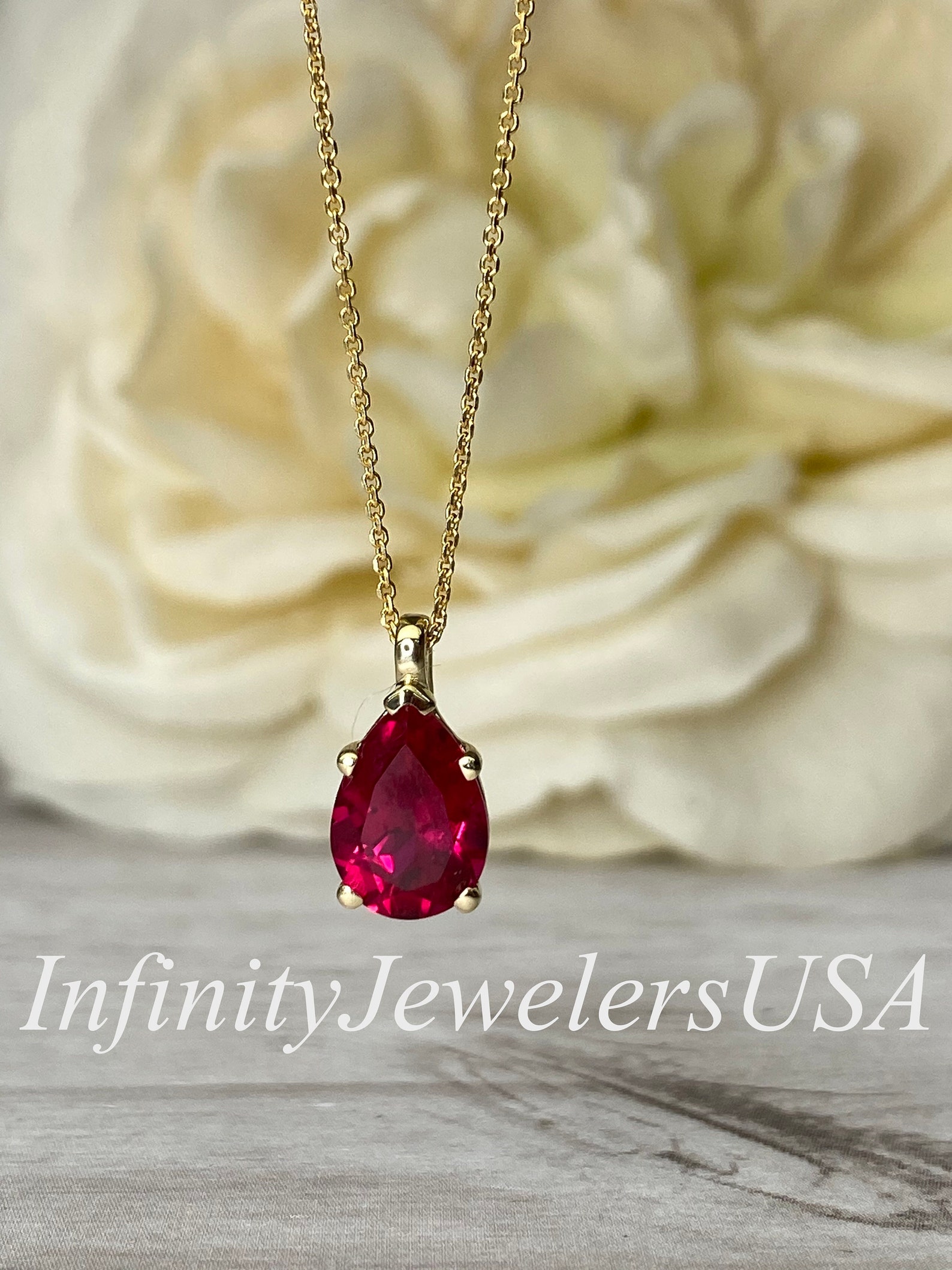 Ruby Pendant Necklace Pear Shape 14K Yellow Gold Gold | Etsy