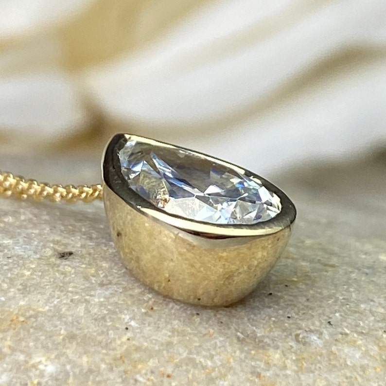 Pear Shape Bezel Pendant Necklace 14K Yellow Gold Ladies | Etsy Pear Shape Bezel Pendant Necklace 14K Yellow Gold Ladies | Etsy