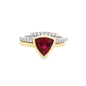Bezel Set Trillion Cut Ruby Engagement Ring Set | Unique Triangle Cut Bridal Ring Set | July ...