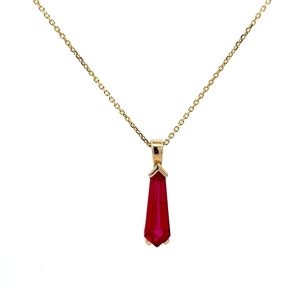 Kite Shaped Ruby Pendant Necklace 14K Solid Gold, Unique Long Ruby ...