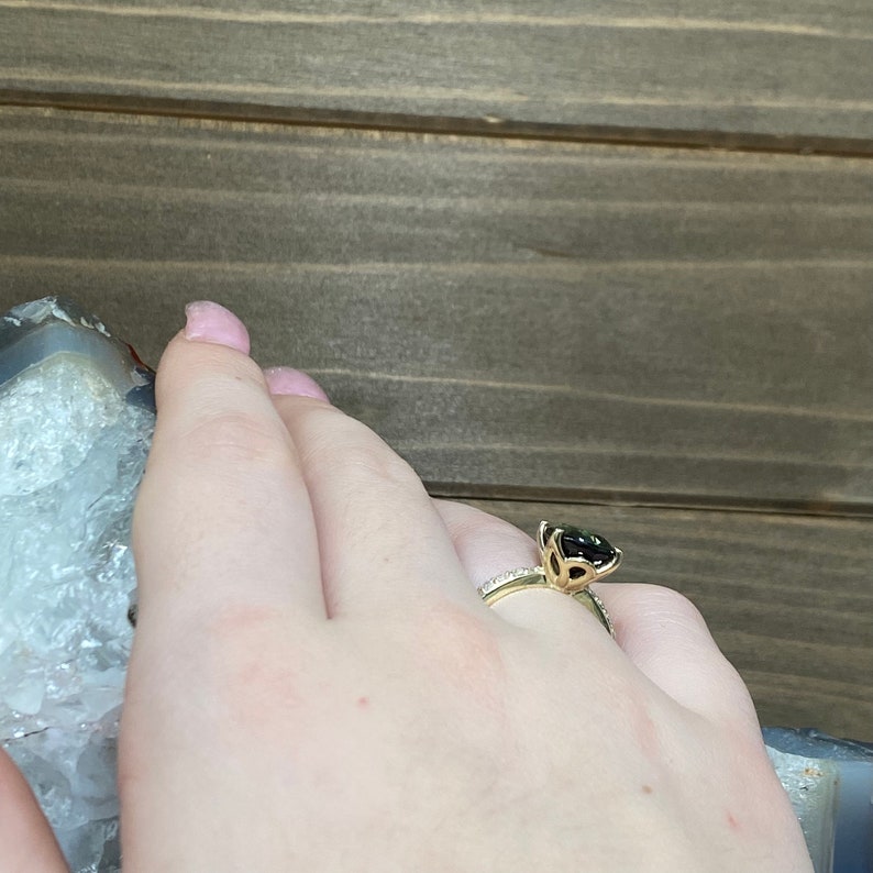 Green Sapphire Pear Shaped Engagement Ring 14k Gold Ring - Etsy