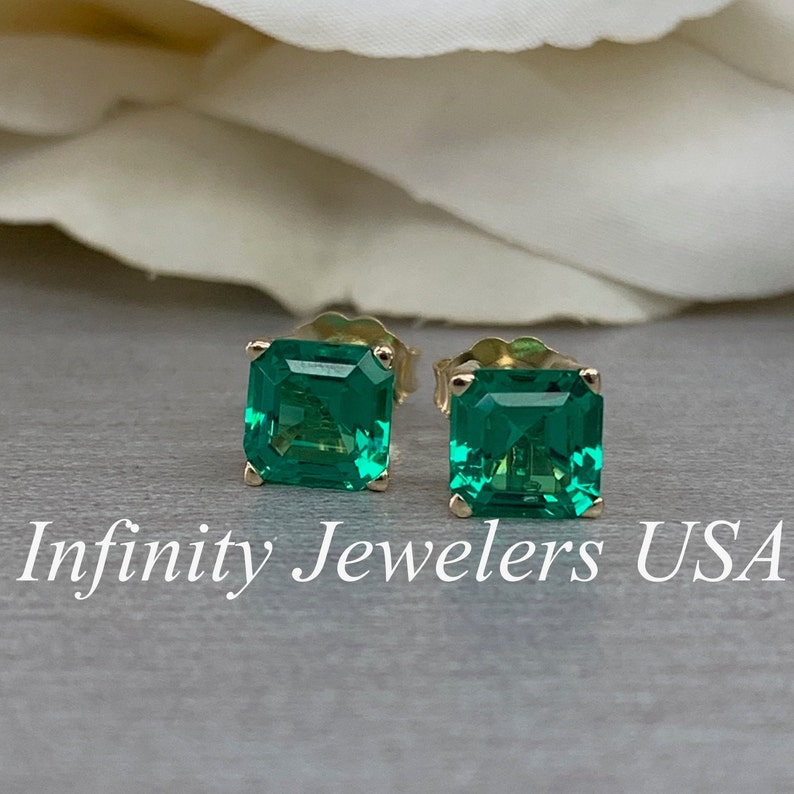 May Birthstone Earrings Ladies Earrings Asscher Emerald - Etsy