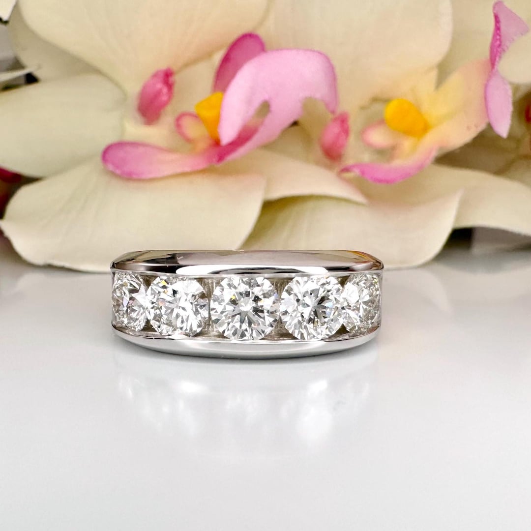 Mens Lab Grown Diamond Ring | 14K Solid Gold 5 Stone Lab Created Mens ...