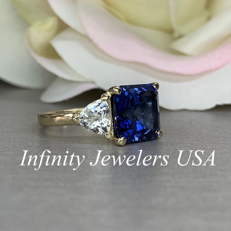 Asscher Cut Blue Sapphire Engagement Ring Solid 14k Yellow | Etsy