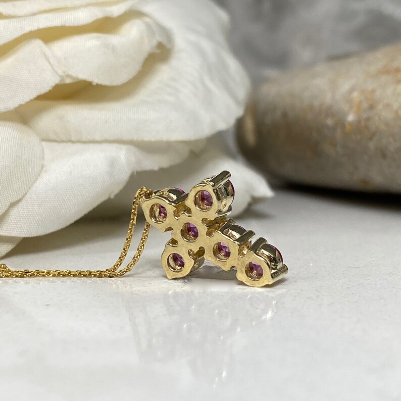Cross Necklace, Pink Sapphire Small Cross Pendant Necklace, Dainty ...
