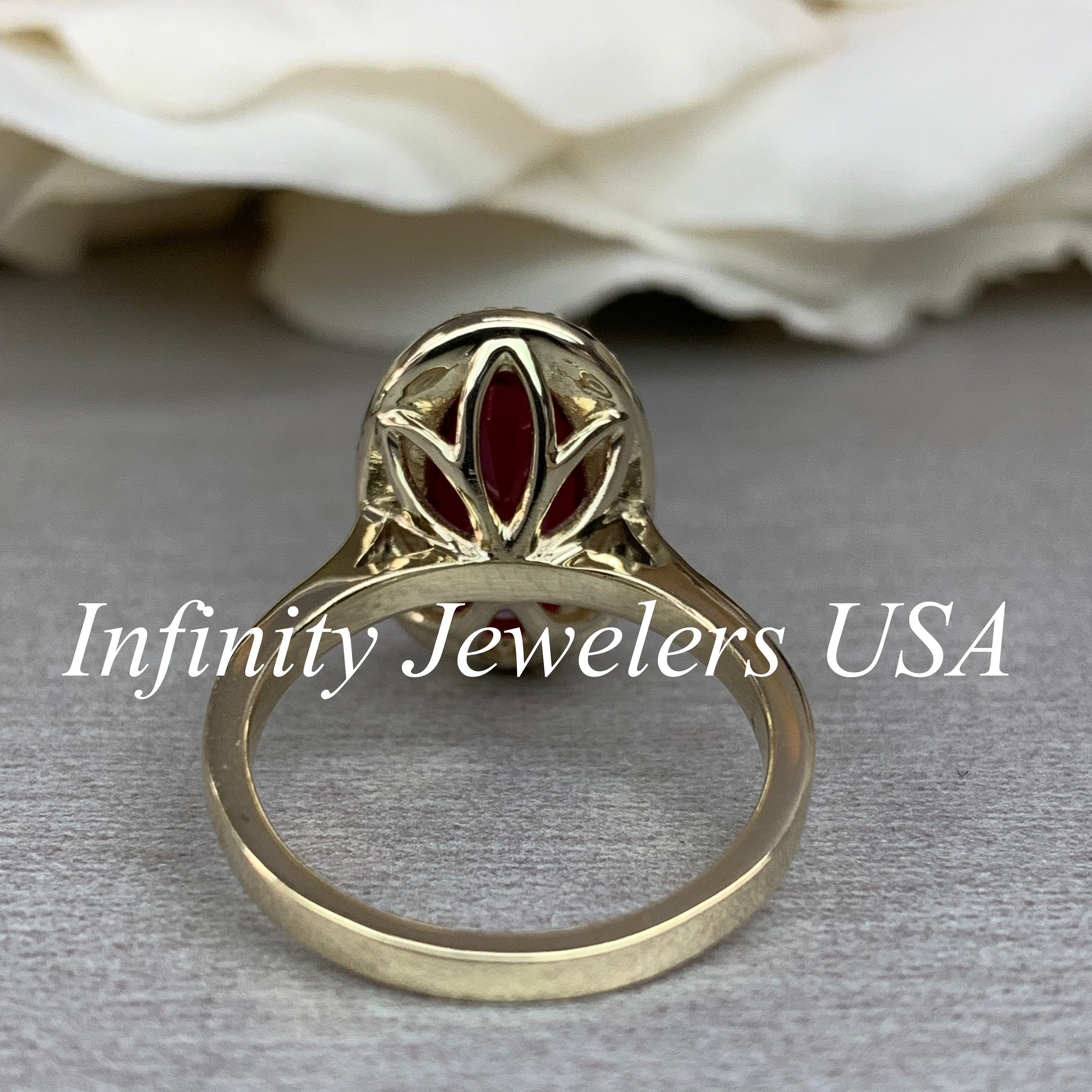 Elongated Oval Ladies Ring / Red Ruby Engagement Ring / | Etsy