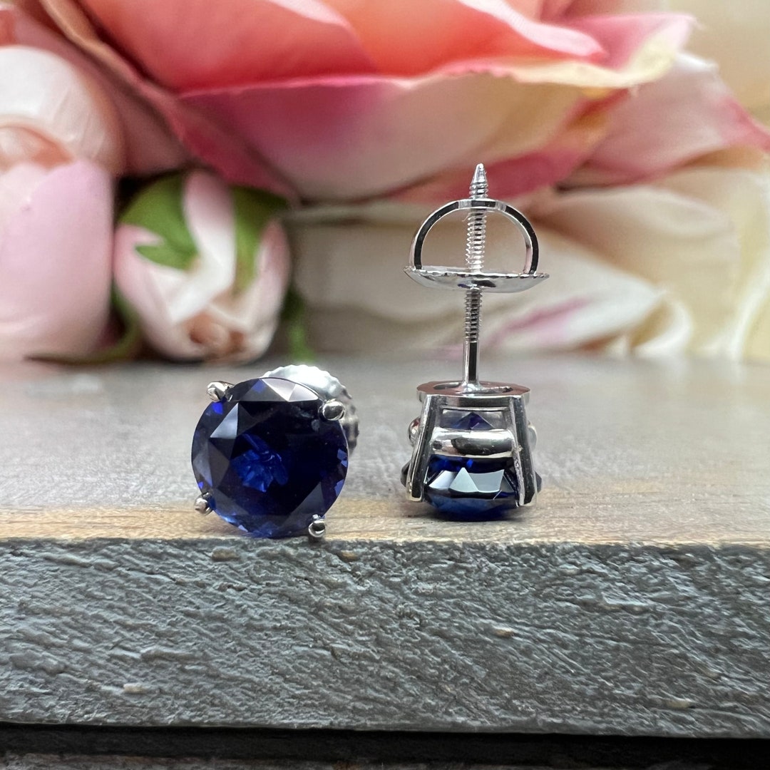 Round Blue Sapphire Stud Earrings 2.00ctw. in 14k White Gold Sapphire ...