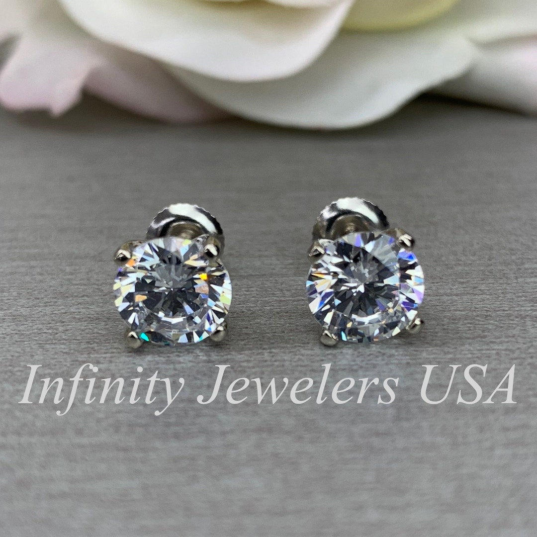 Round Shaped Diamond Stud Earrings 14K White Gold Unisex Stud Earrings ...