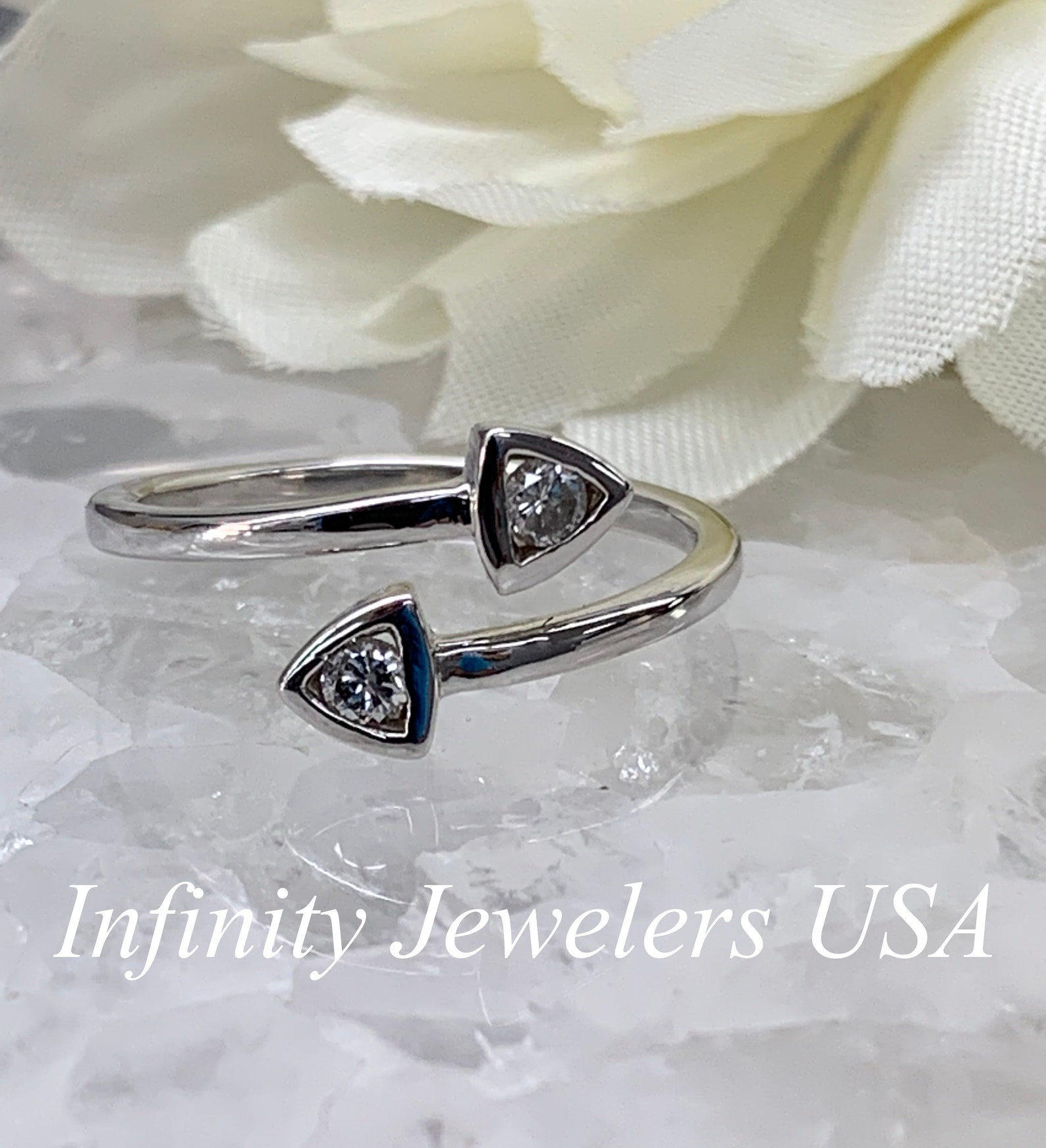 Triangle Diamond Bypass Ring White Gold Delicate Stacking - Etsy