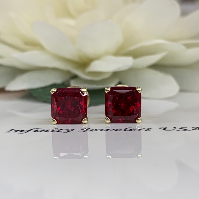 Radiant Cut Studs / Red Ruby Ladies Earring / Dainty Jewelry / | Etsy