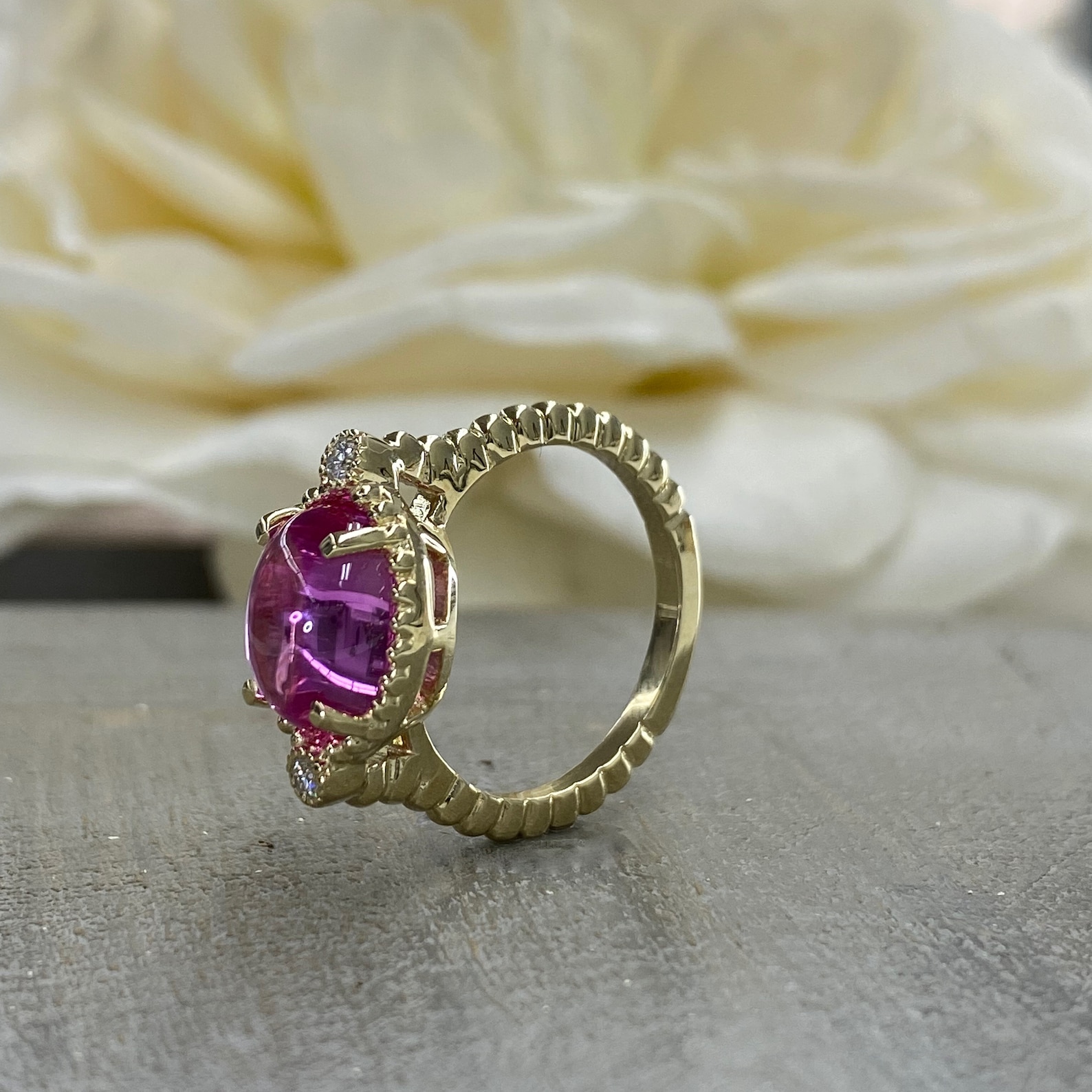 Oval Pink Engagement Ring 14K Yellow Gold Pink Sapphire Three - Etsy