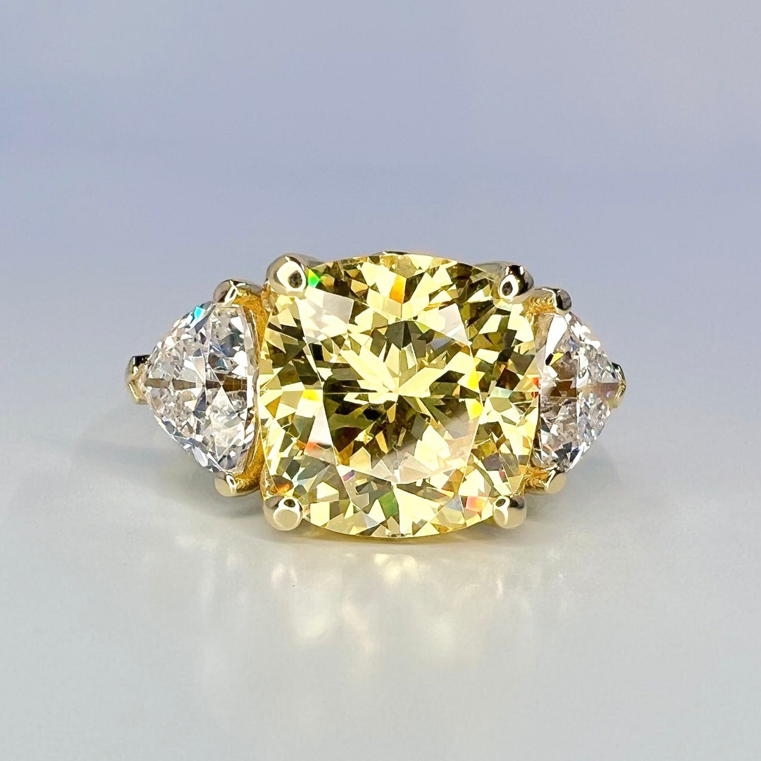 Canary Yellow Cushion Cut Engagement Ring / Canary Yellow Ring With ...