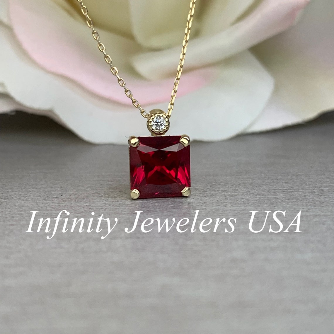 Radiant Cut Ruby And Diamond Pendant Necklace 14k Yellow Gold | Etsy