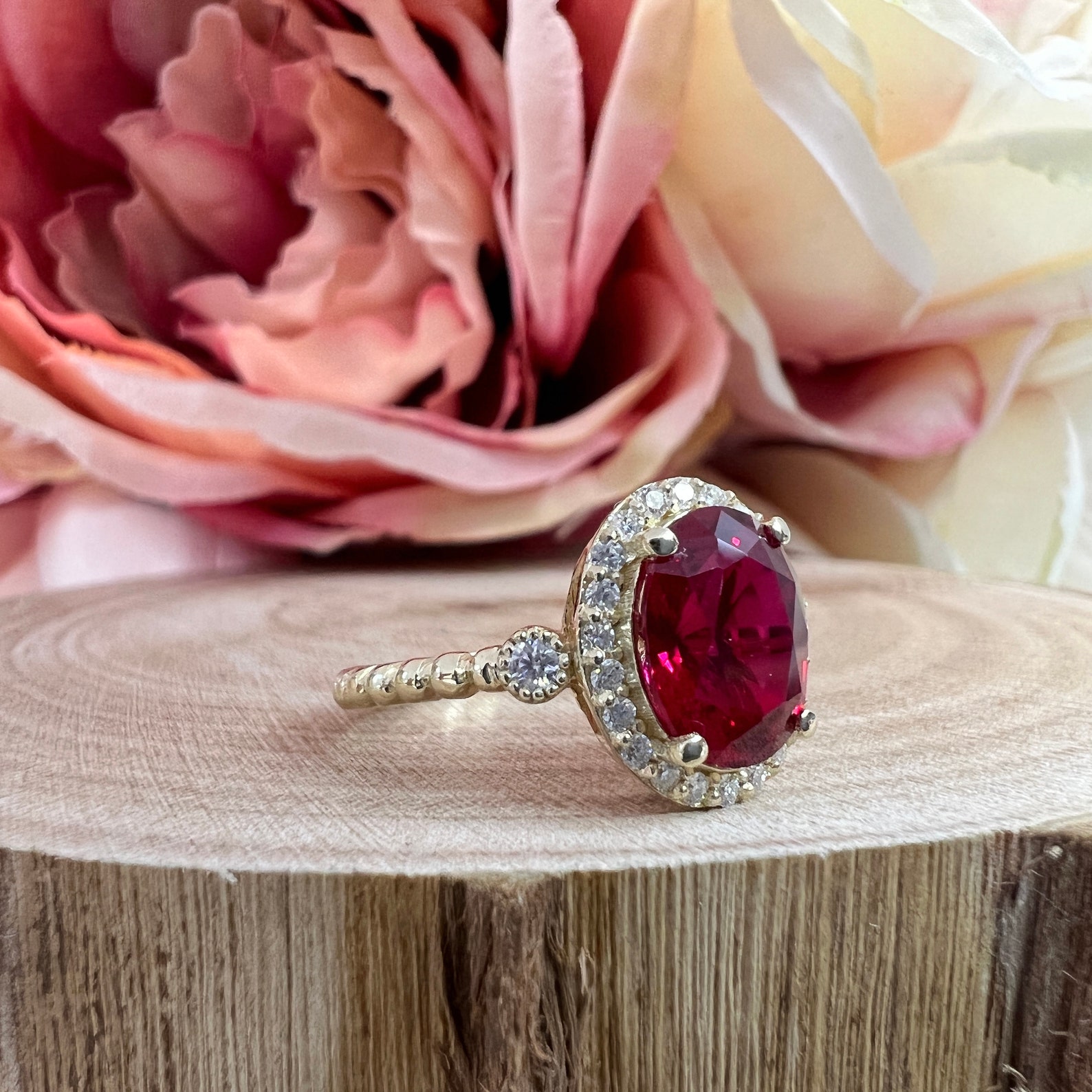 Vintage Ruby Oval Cut Engagement Ring 14K Solid Yellow Gold | Etsy