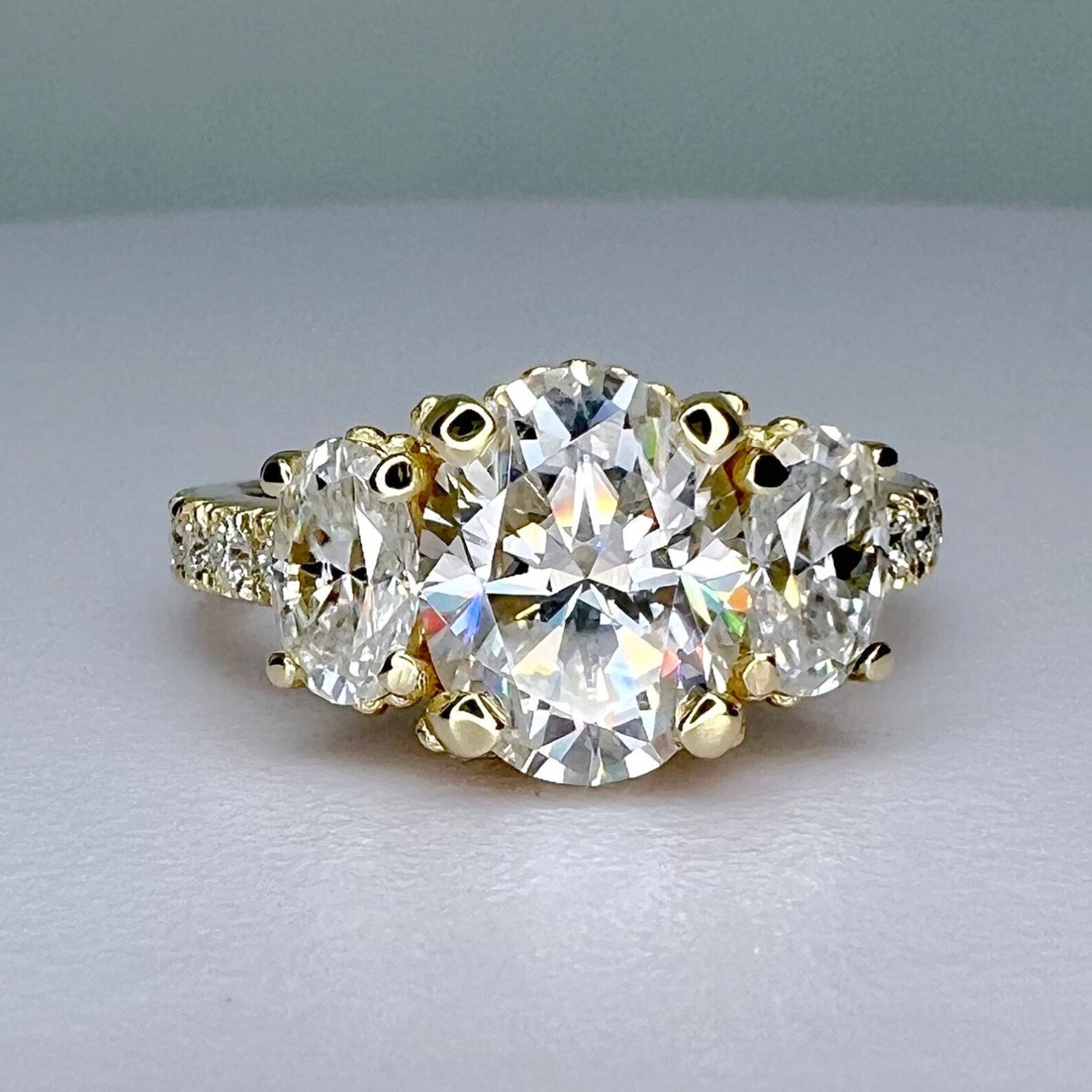 Oval Moissanite Engagement Rings 14K Solid White Gold Three - Etsy