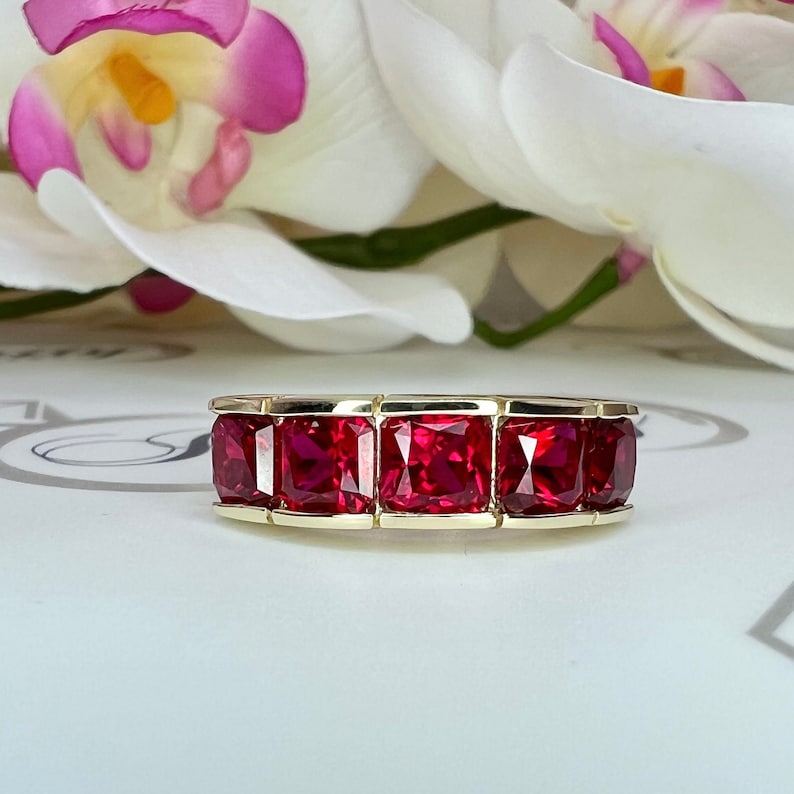 Ruby Wedding Band 14k Solid Gold Radiant Cut Ruby Stacking - Etsy