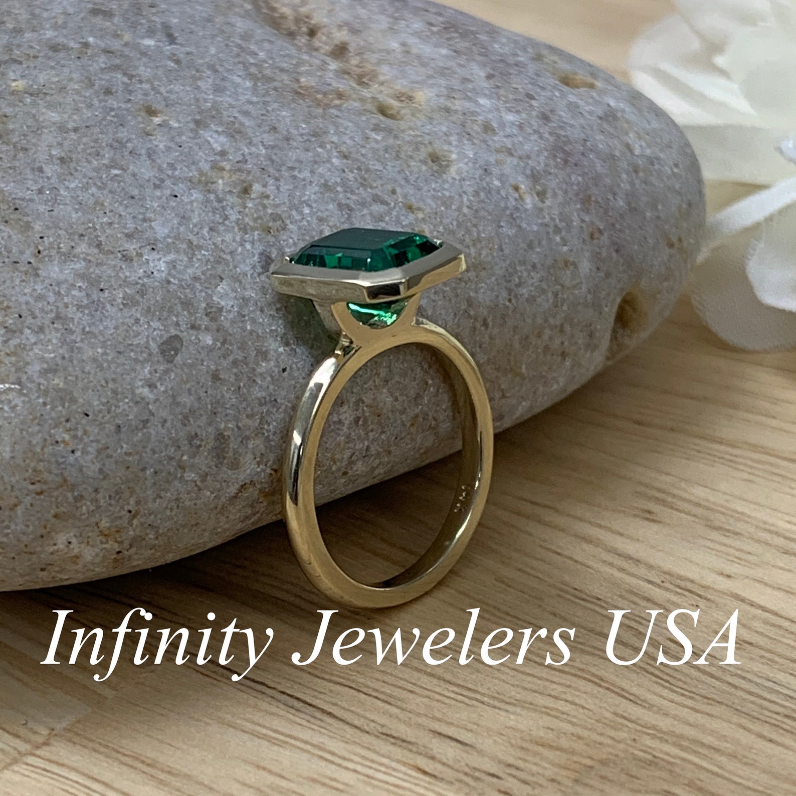 Emerald Cut Emerald Engagement Ring Green Emerald Cut Bezel | Etsy