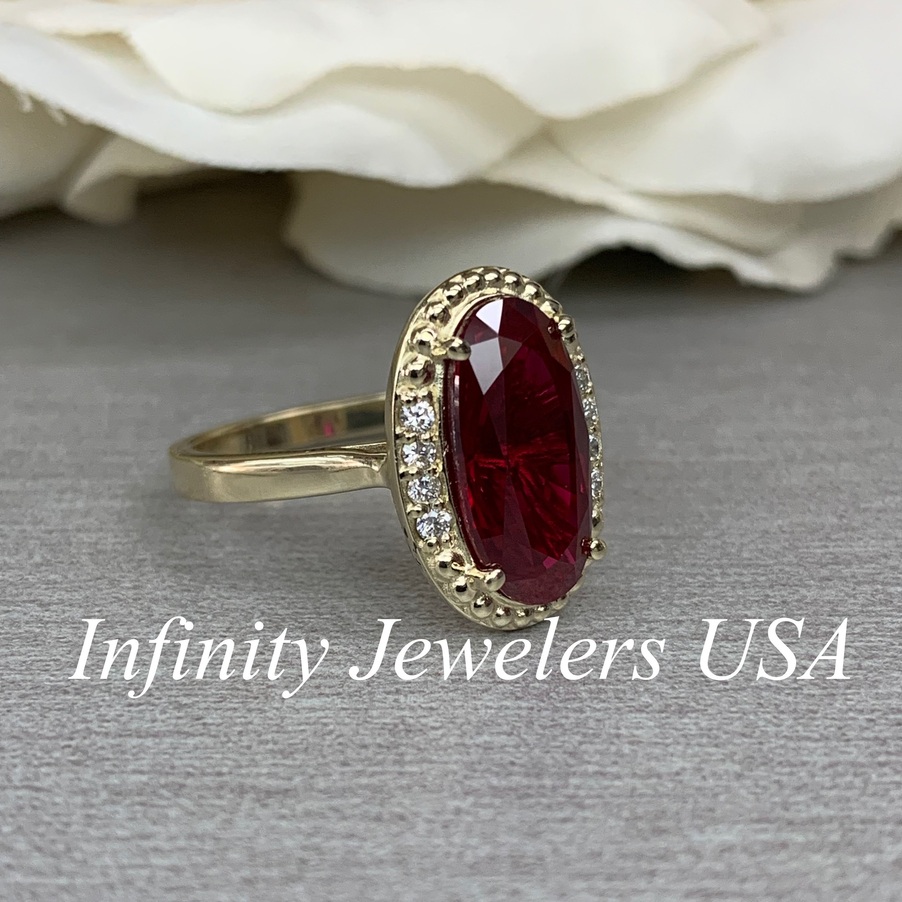 Elongated Oval Ladies Ring / Red Ruby Engagement Ring / | Etsy