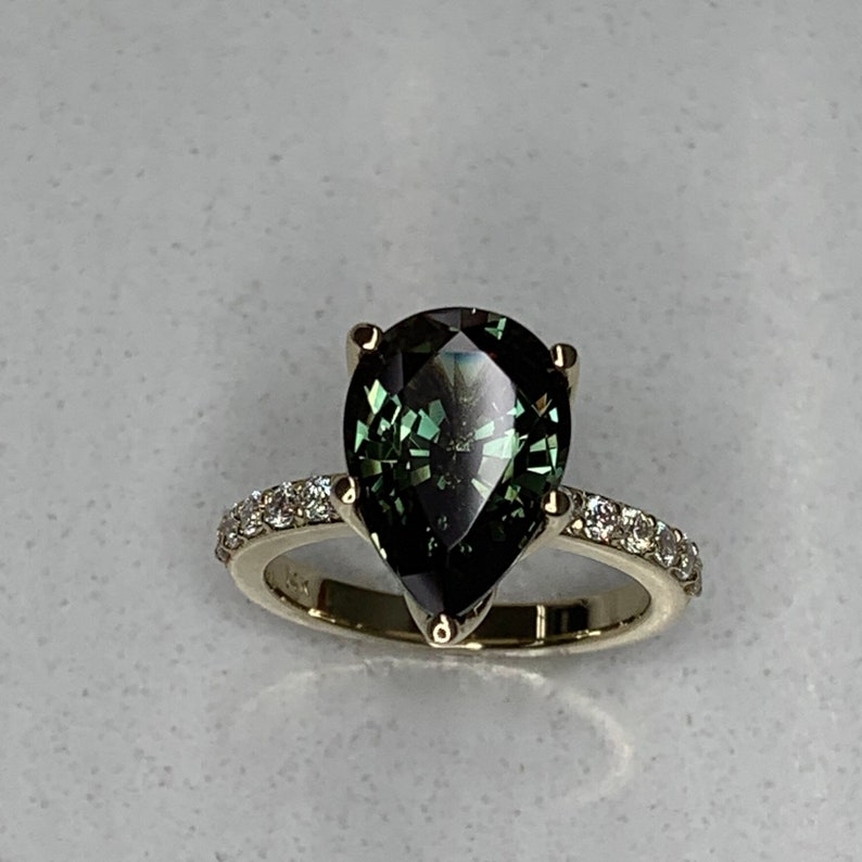 Green Sapphire Pear Shaped Engagement Ring 14k Gold Ring - Etsy
