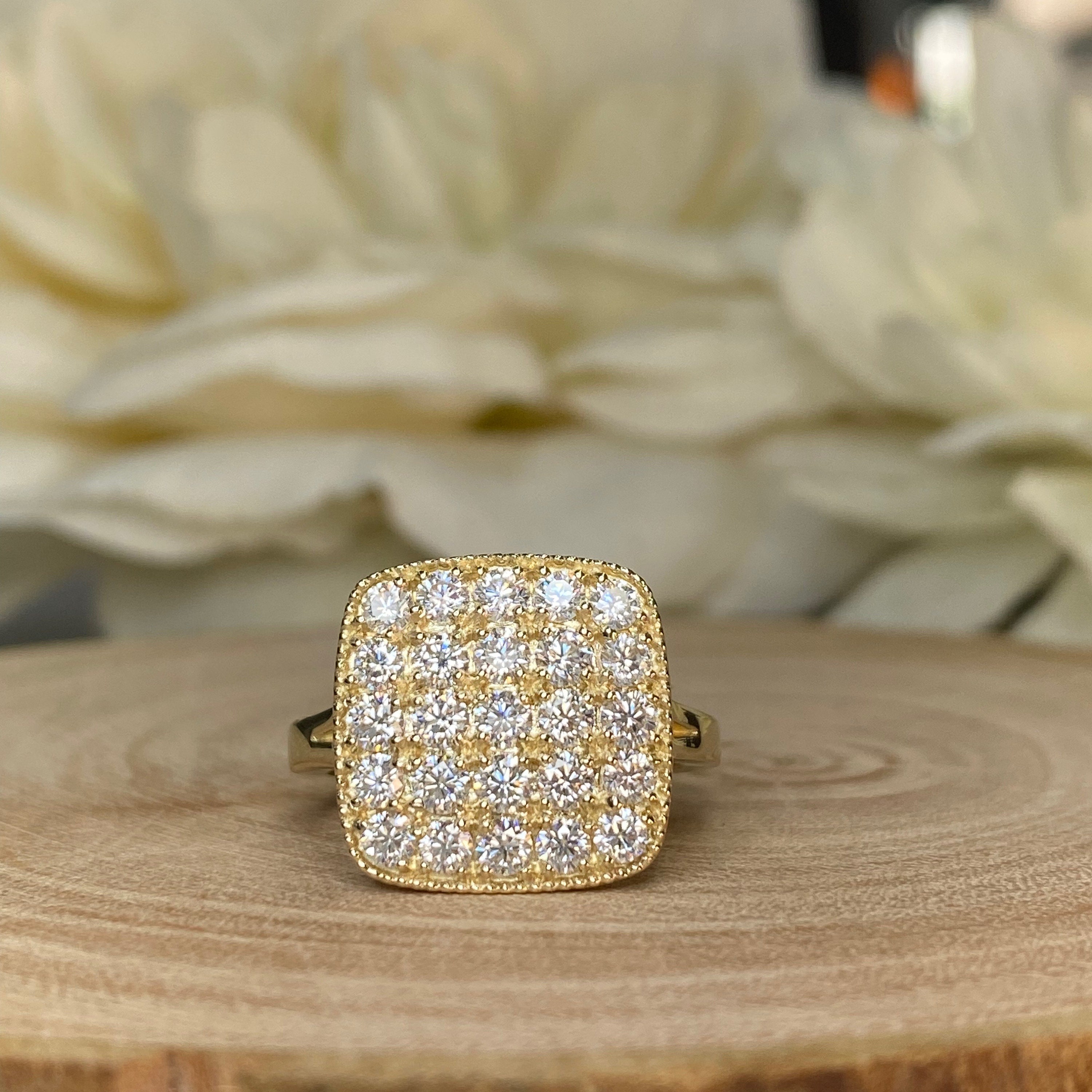 Diamond Ring Square Shaped for Women Diamond Bubble Cluster | Etsy