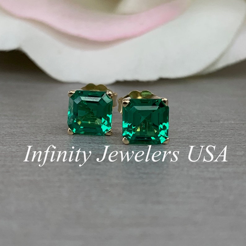 May Birthstone Earrings Ladies Earrings Asscher Emerald | Etsy