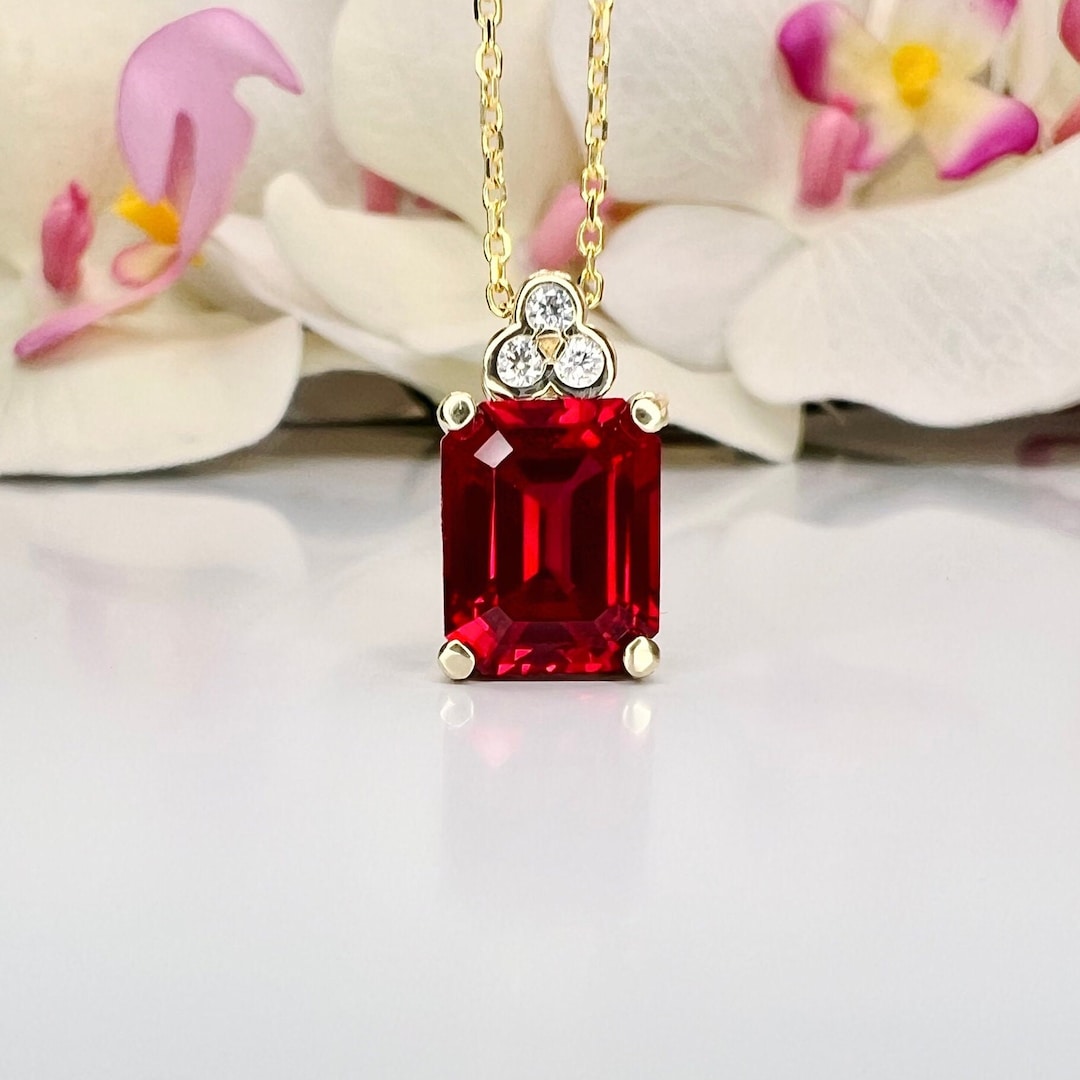 Ruby Pendant Necklace 14K Solid Gold , July Birthstone Necklace for ...