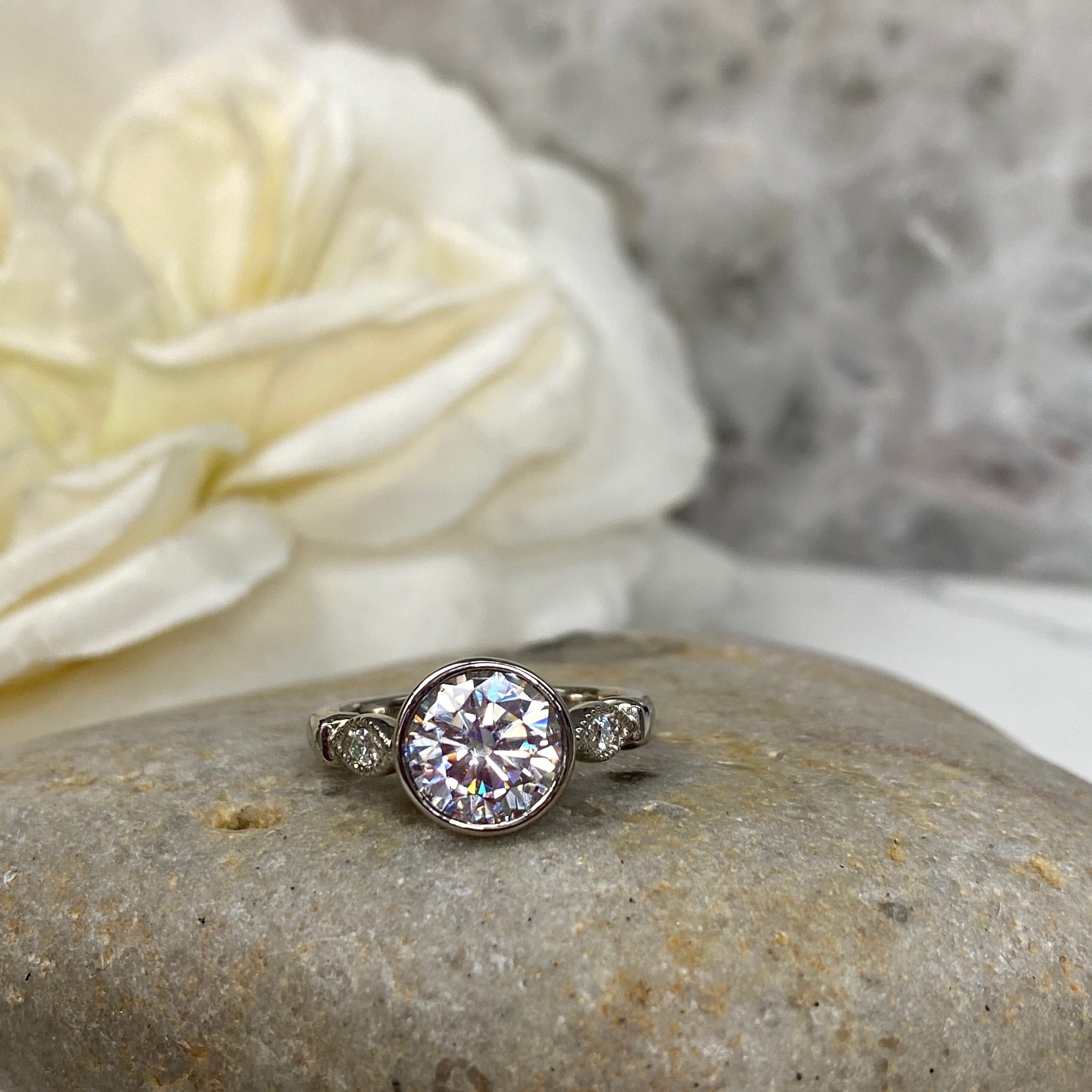 Round Cut Moissanite Engagement Rings 14K Solid Gold For | Etsy