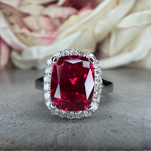Lab Ruby Engagement Ring Elongated Cushion Ring White Gold - Etsy