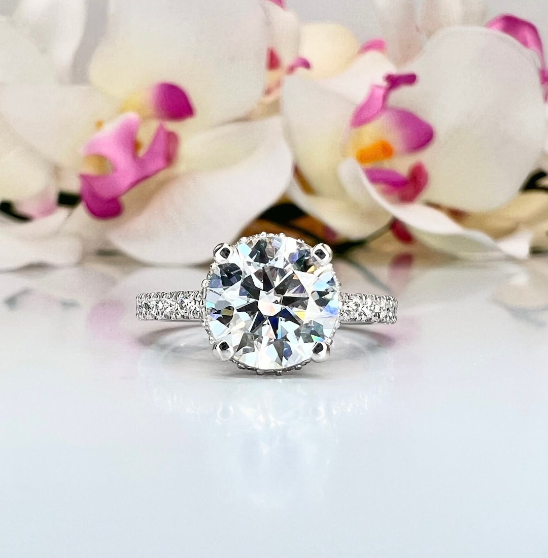 2.50 Carat Round Shaped Lab Grown Diamond Engagement Ring With Hidden ...