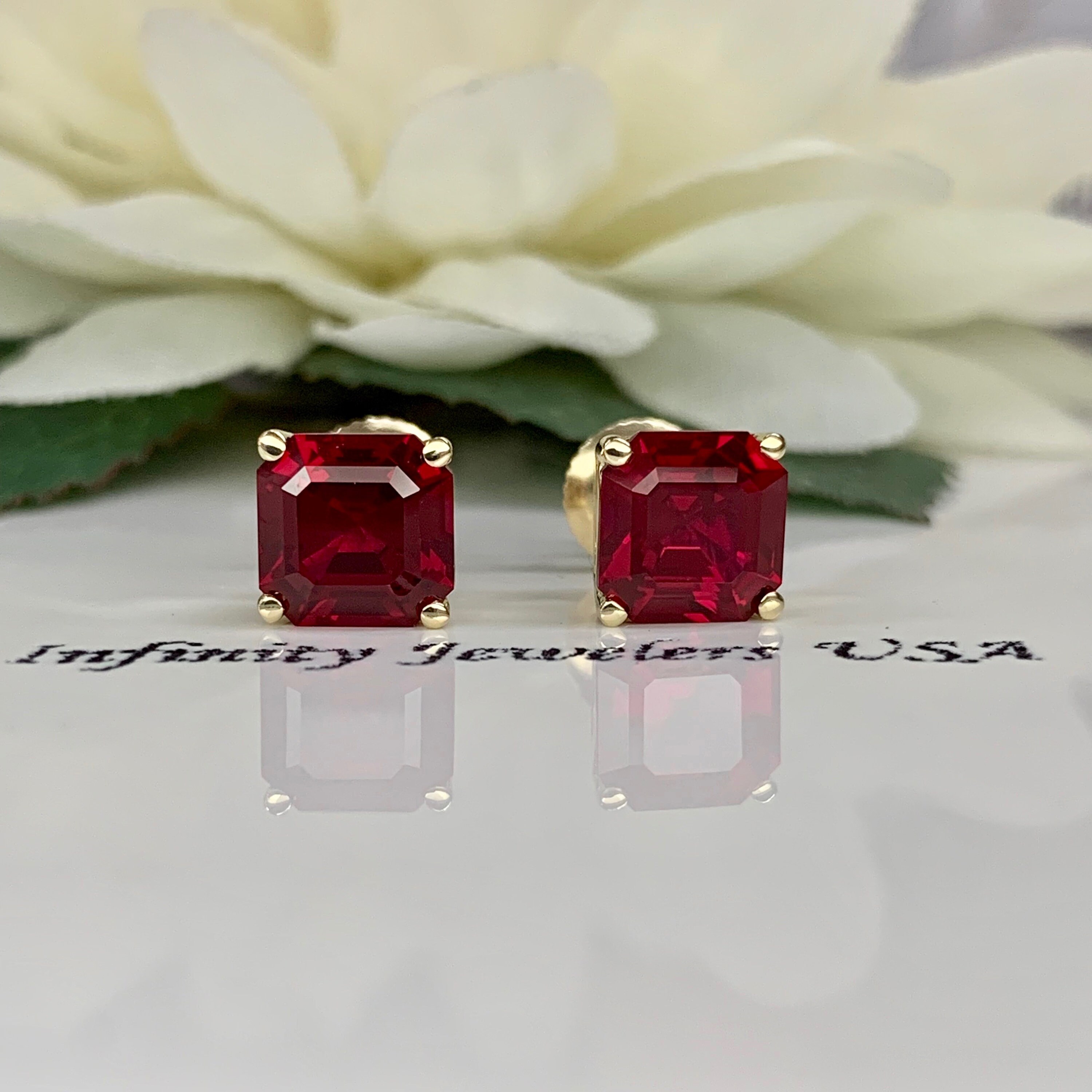 Ruby Stud Earrings 14k Solid Yellow Gold Earrings For Women | Etsy