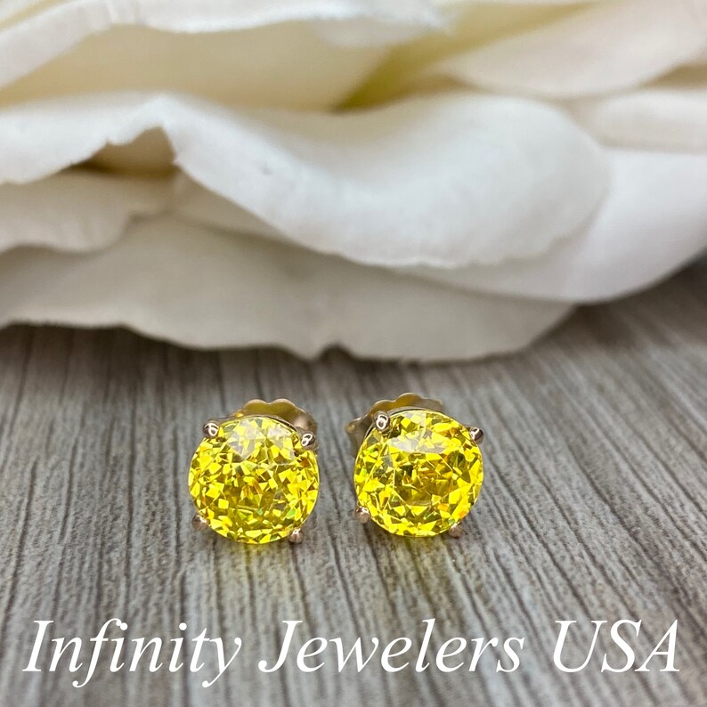 Round Yellow Simulated Diamond Stud Earrings, Intense Yellow Round ...