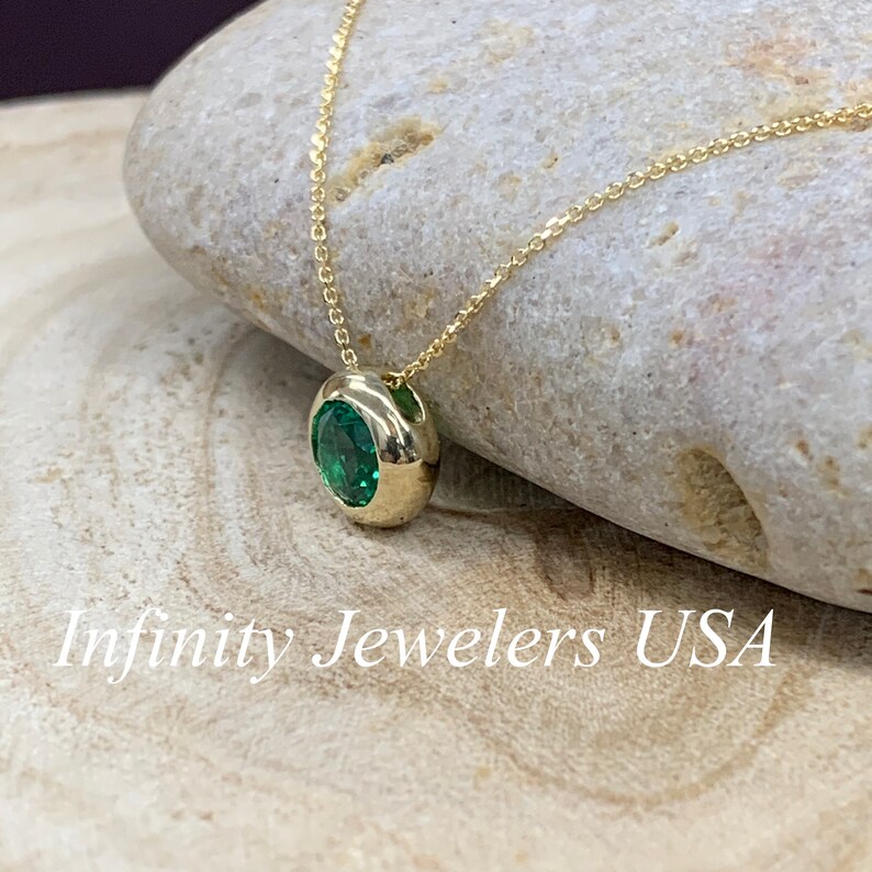 Round Emerald Pendant Necklace 14k Yellow Gold Emerald Bezel - Etsy