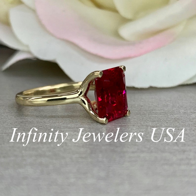 Radiant Cut Engagement Ring / Red Ruby Wedding Solitaire / 14k | Etsy