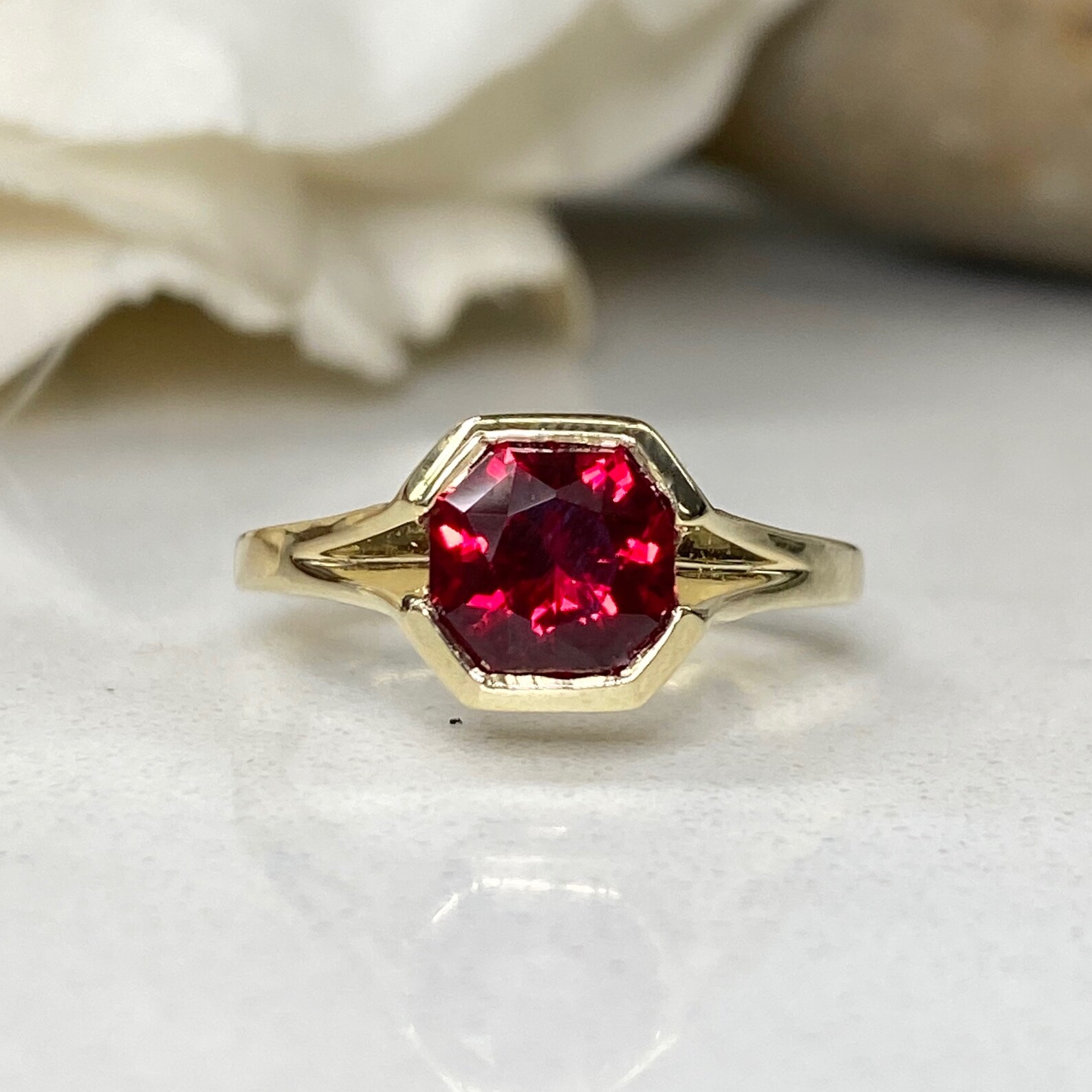 Ruby Ring Radiant Cut 14K Solid Gold for Women 7173 Ruby | Etsy