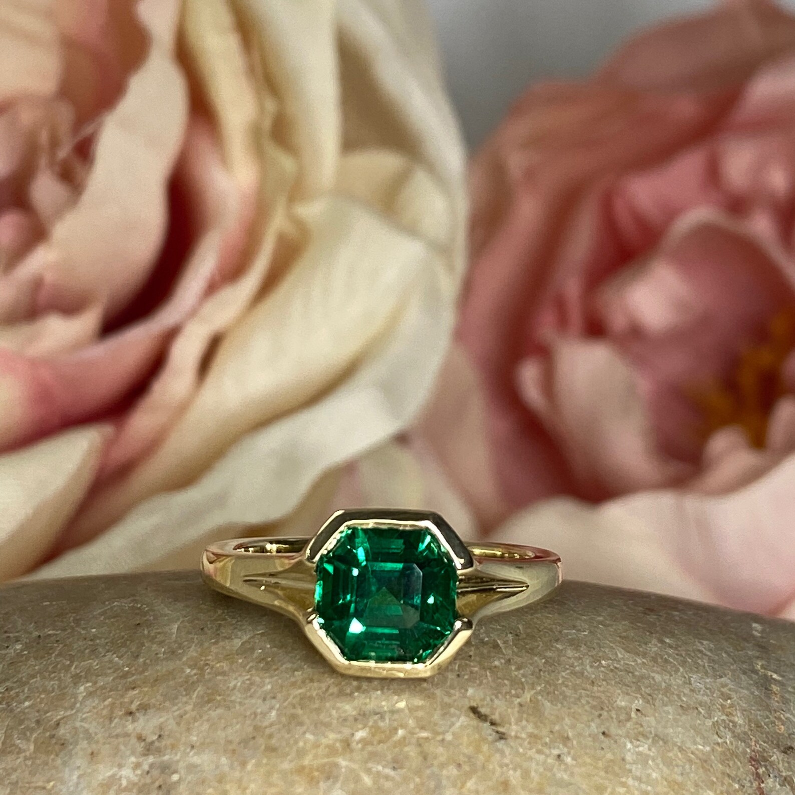 Emerald Ring Asscher Cut 14K Solid Gold For Women 7172 | Etsy